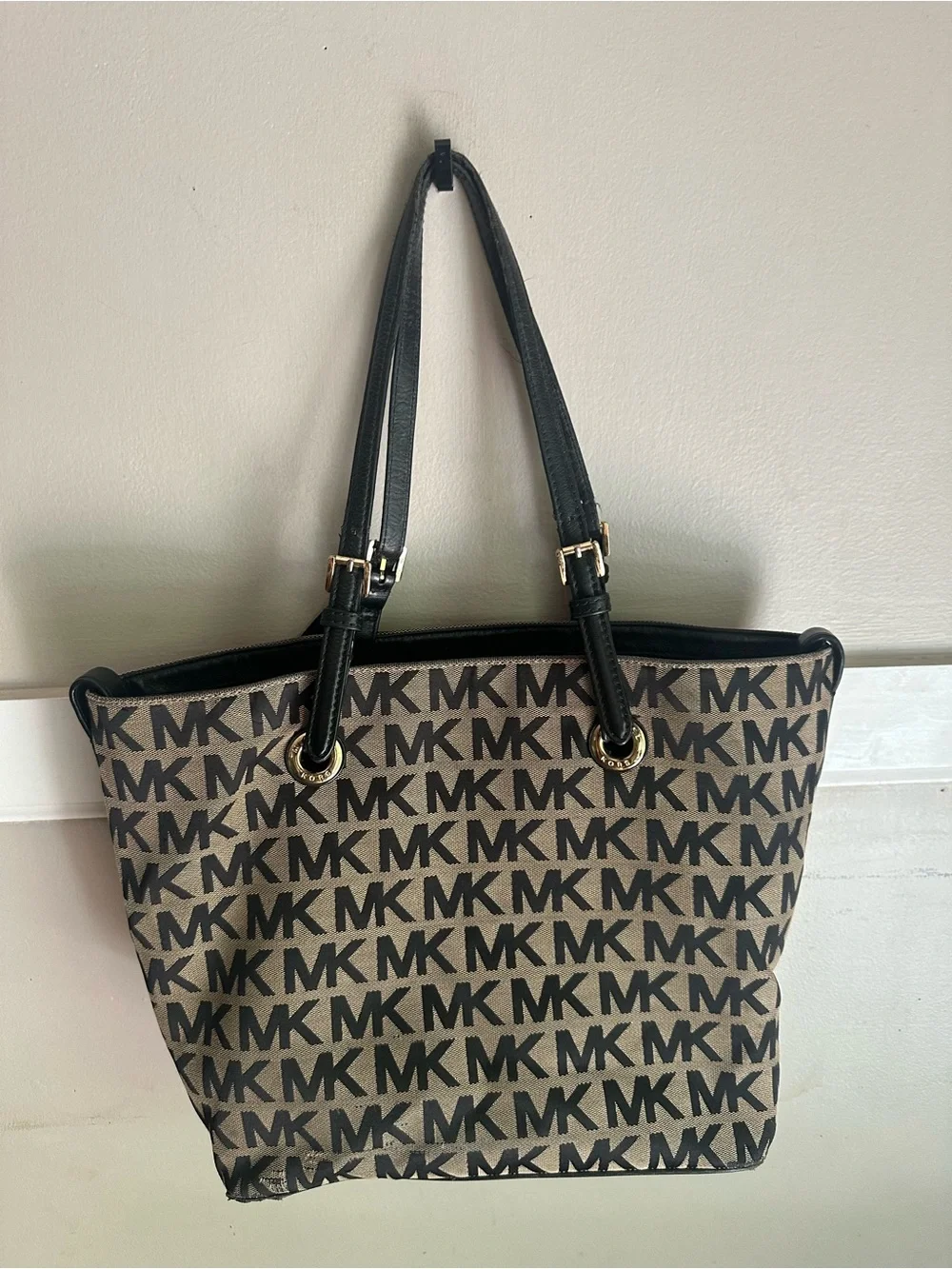 Michael Kors | Bags | Michael Kors Black And Brown Mk Logo Tote | Poshmark